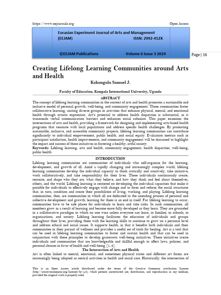 Creating Lifelong Learning Communities Around Arts and Health (WWW ...