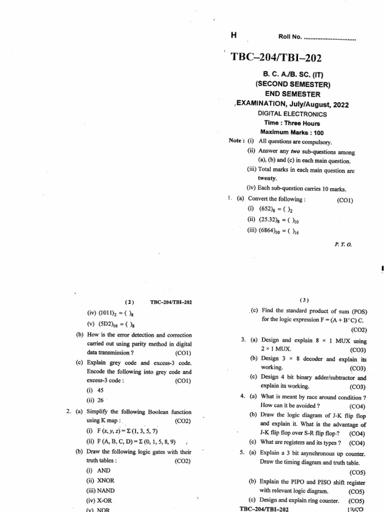tbc204 Endsem 2022 Jul | PDF