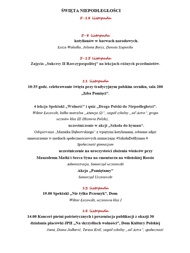 Obchody Dnia Niepodleg - o - Ci Polski 2024 2 | PDF