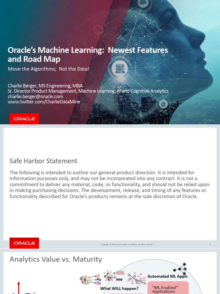 Oracle's Machine Learning: Newest Features and Road Map: Move The Algorithms Not The Data! | PDF ...