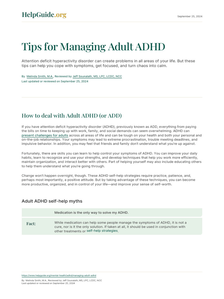 Tips for Managing Adult ADHD | PDF | Attention Deficit Hyperactivity Disorder | Adult Attention ...