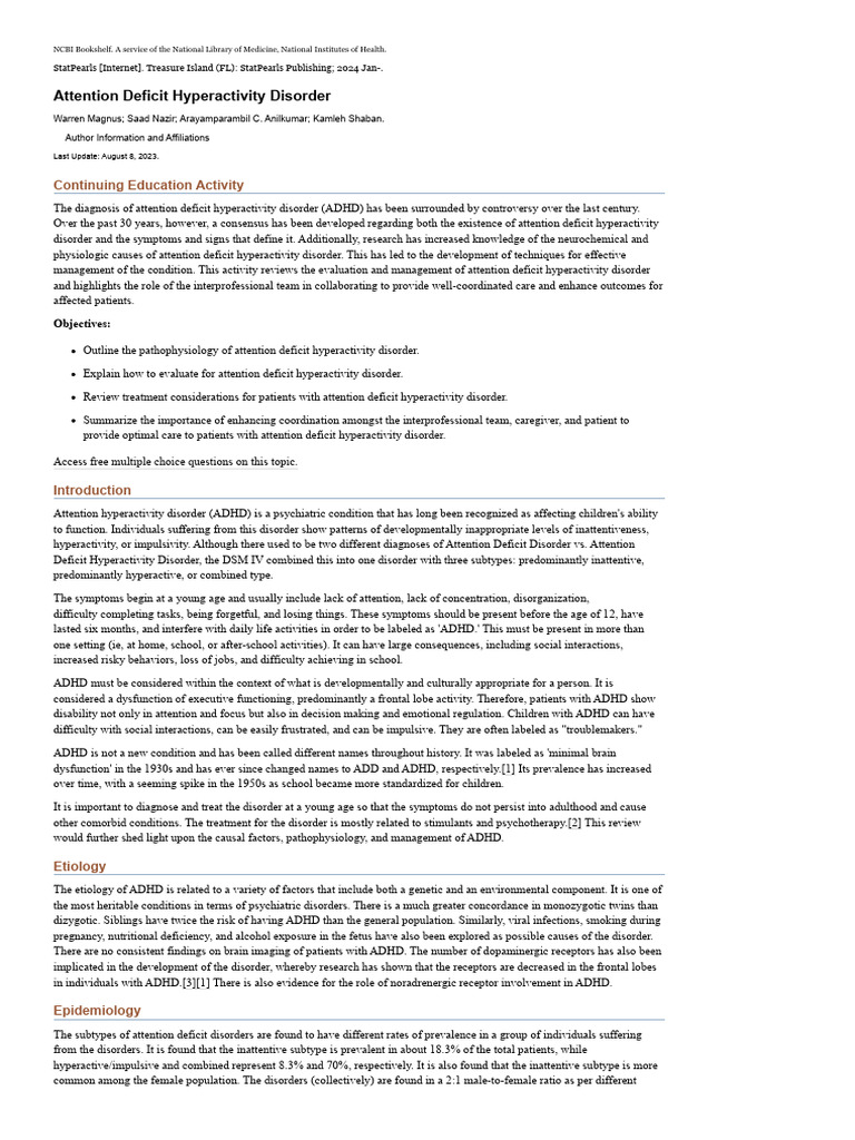 Attention Deficit Hyperactivity Disorder - StatPearls - NCBI Bookshelf ...