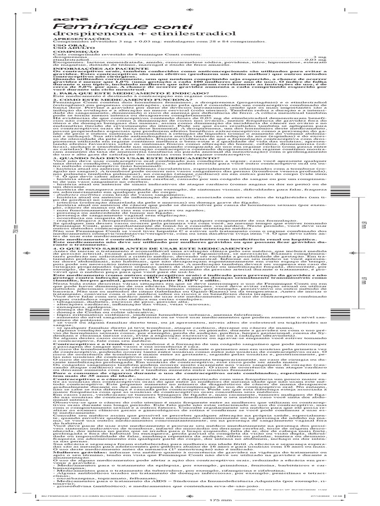 Bula – Feminique Conti | PDF | Anticoncepcionais | Gravidez