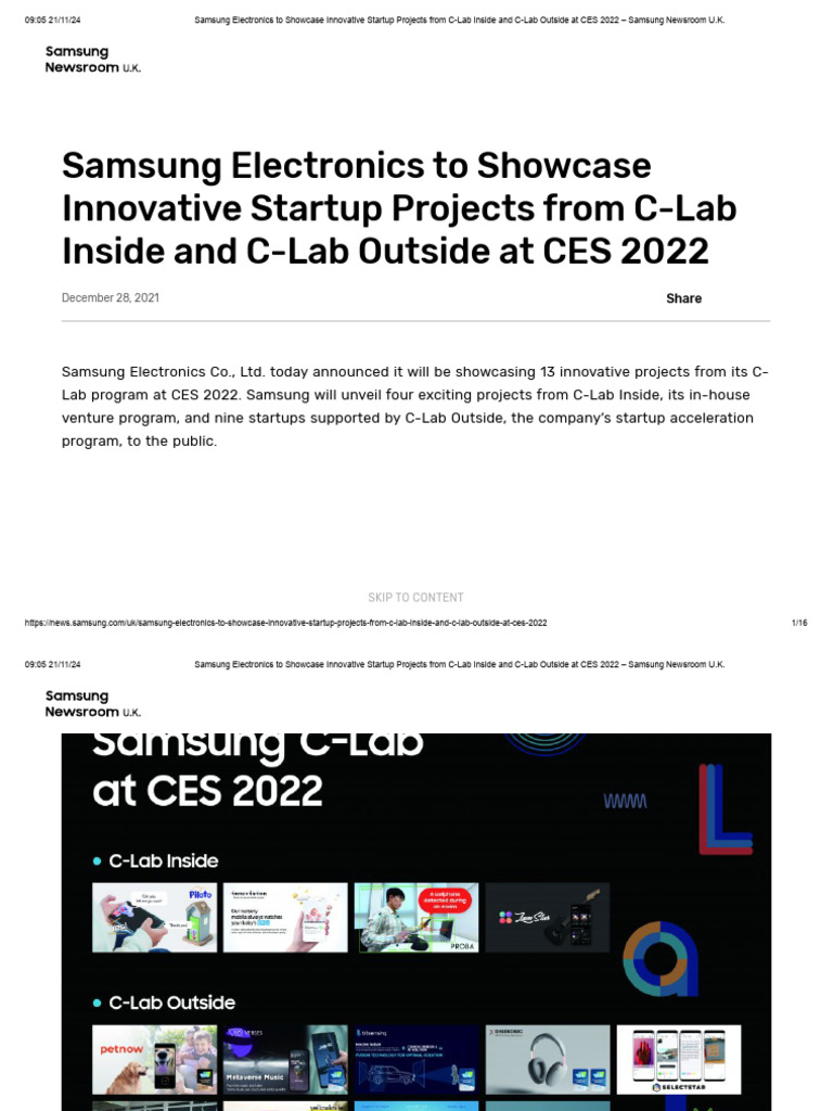 Samsung Electronics to Showcase Innovative Startup Projects from C-Lab Inside and C-Lab Outside ...