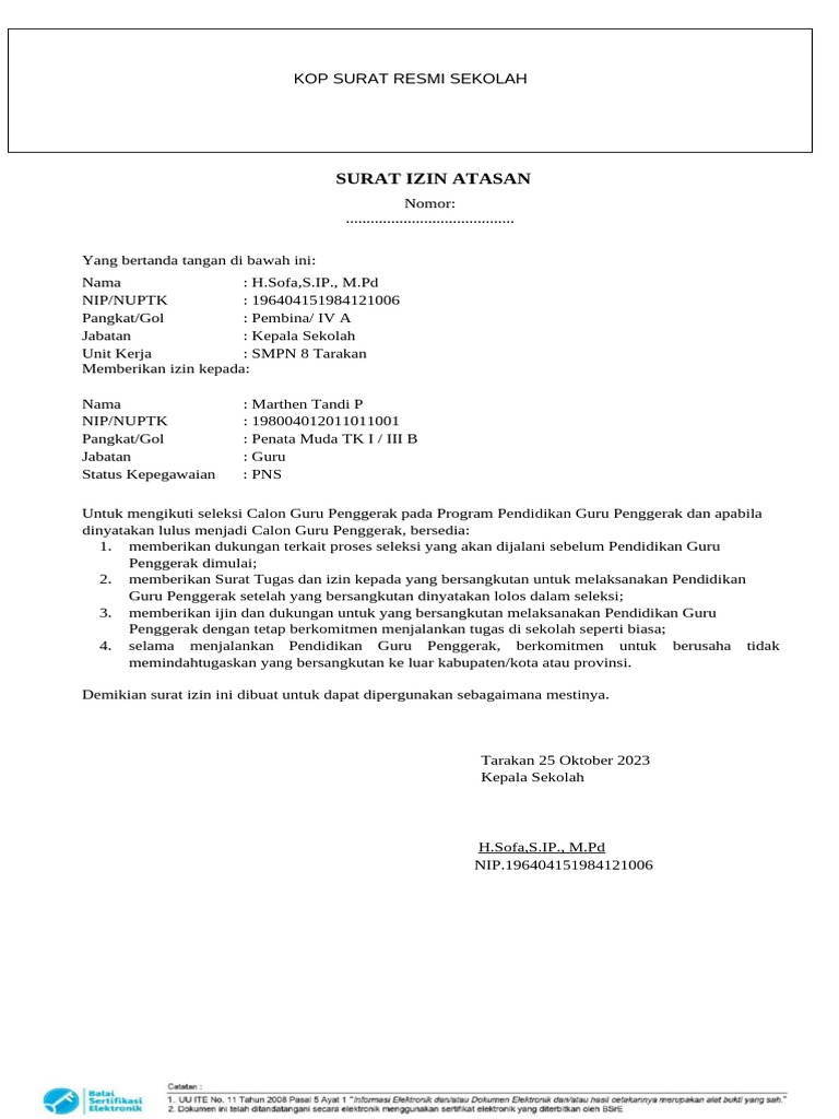 Surat Izin Atasan CGP 11 REGULER | PDF