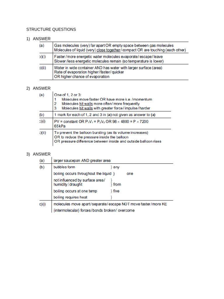 Exercise Kinetic Model of Matter Exercise 2 Answerkey | PDF