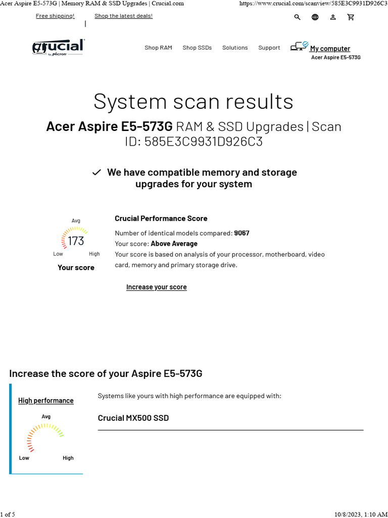 Acer Aspire E5-573G Memory RAM & SSD Upgrades Crucial.com | PDF | Solid State Drive | Random ...