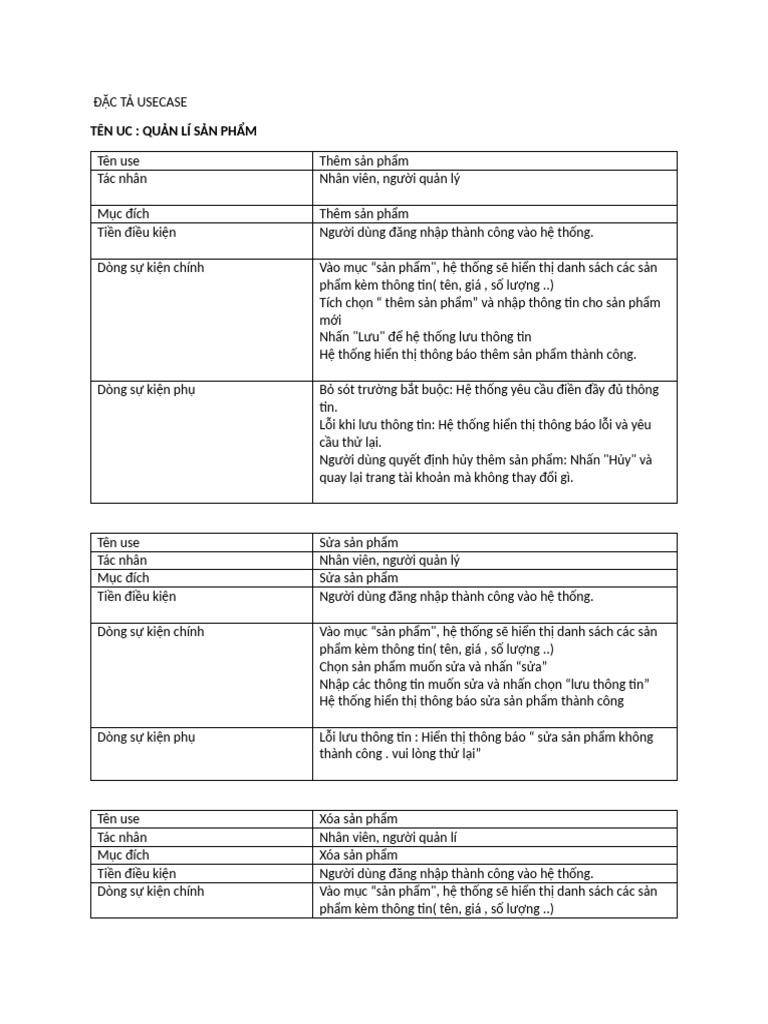 ĐẶC TẢ USECASE | PDF