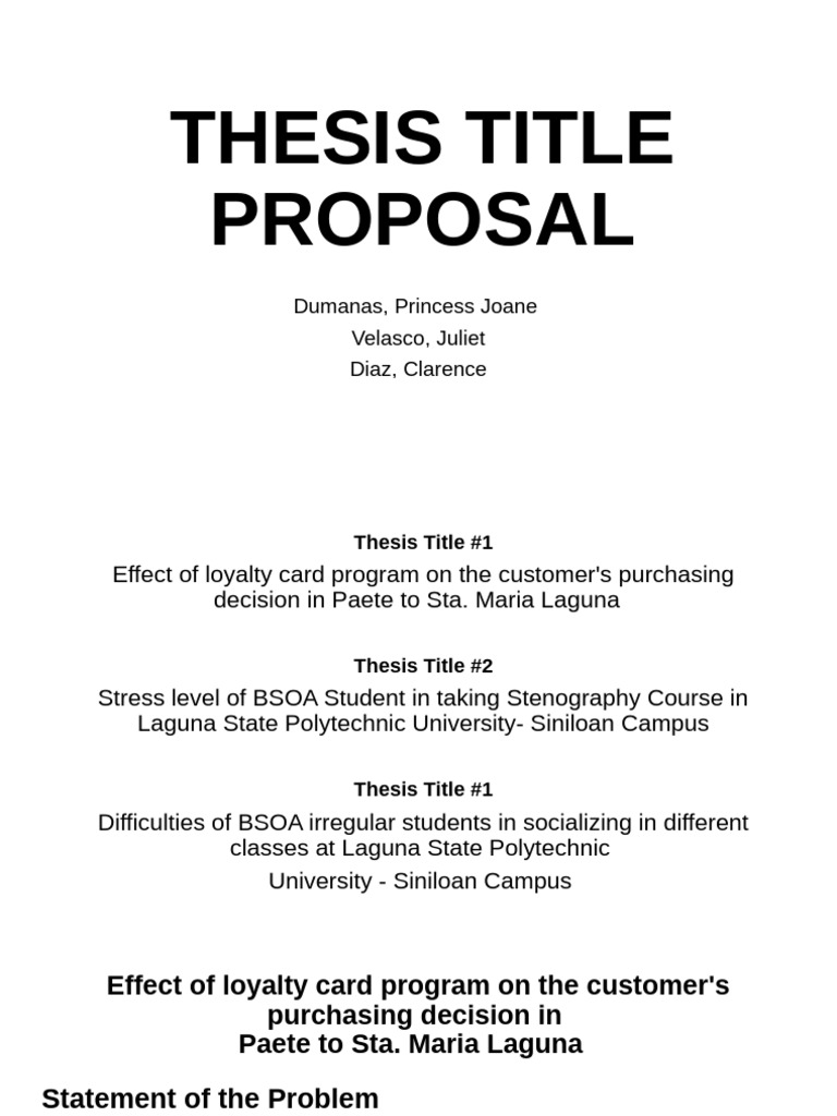 Thesis Title Proposaldumanas Diaz Velasco | PDF