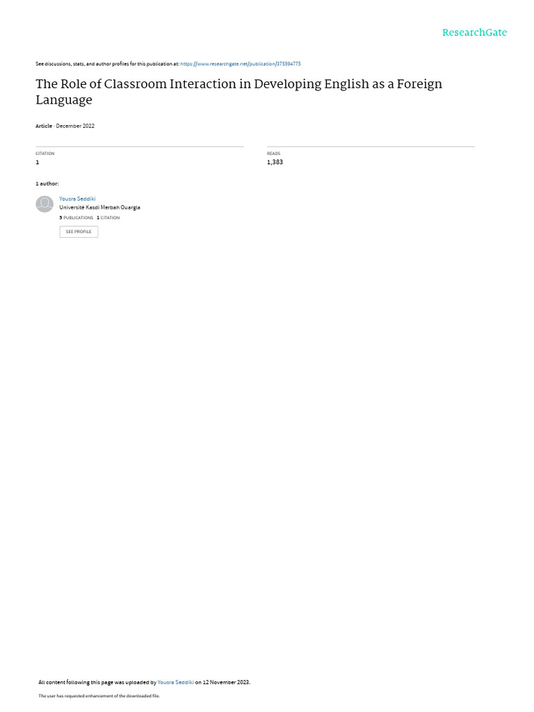 Classroom Interaction in EFL Development | PDF | Second Language ...