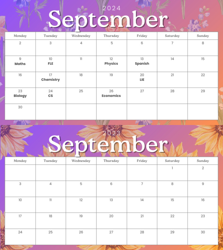 Lilac Daisy Monthly Planner September 2023 Calendar | PDF