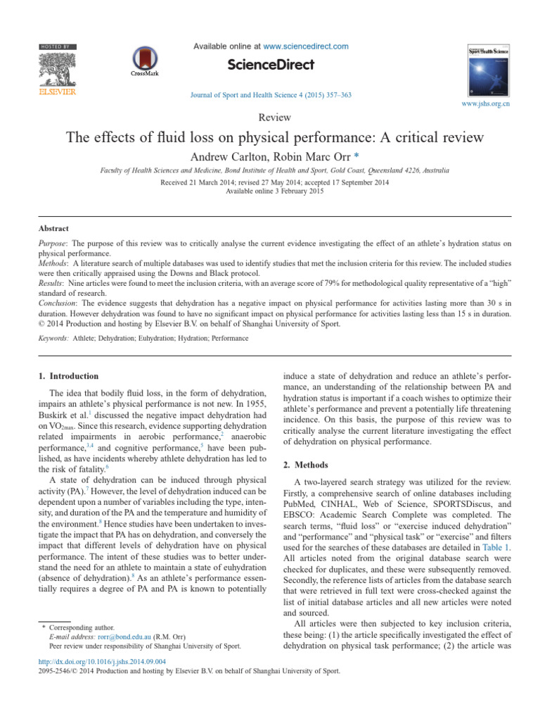 The Effects of Fluid Loss On Physical Performan - 2015 - Journal of ...