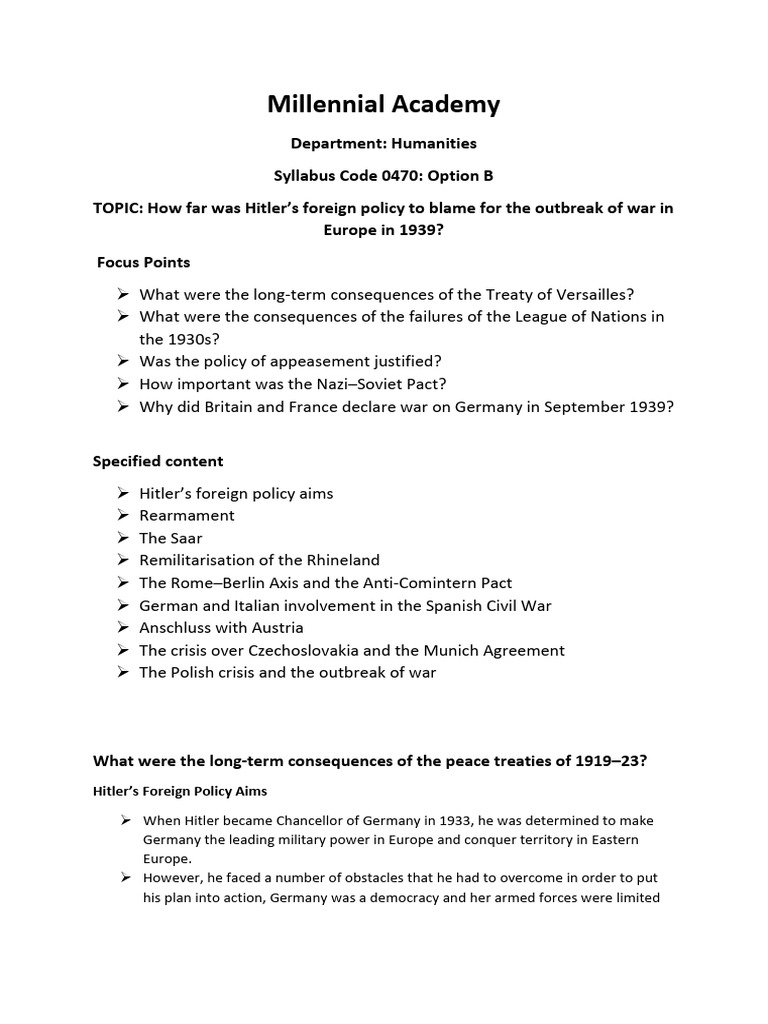 To What Extent Was Hitler's Foreign Policy To Blame For 1939 War | PDF ...