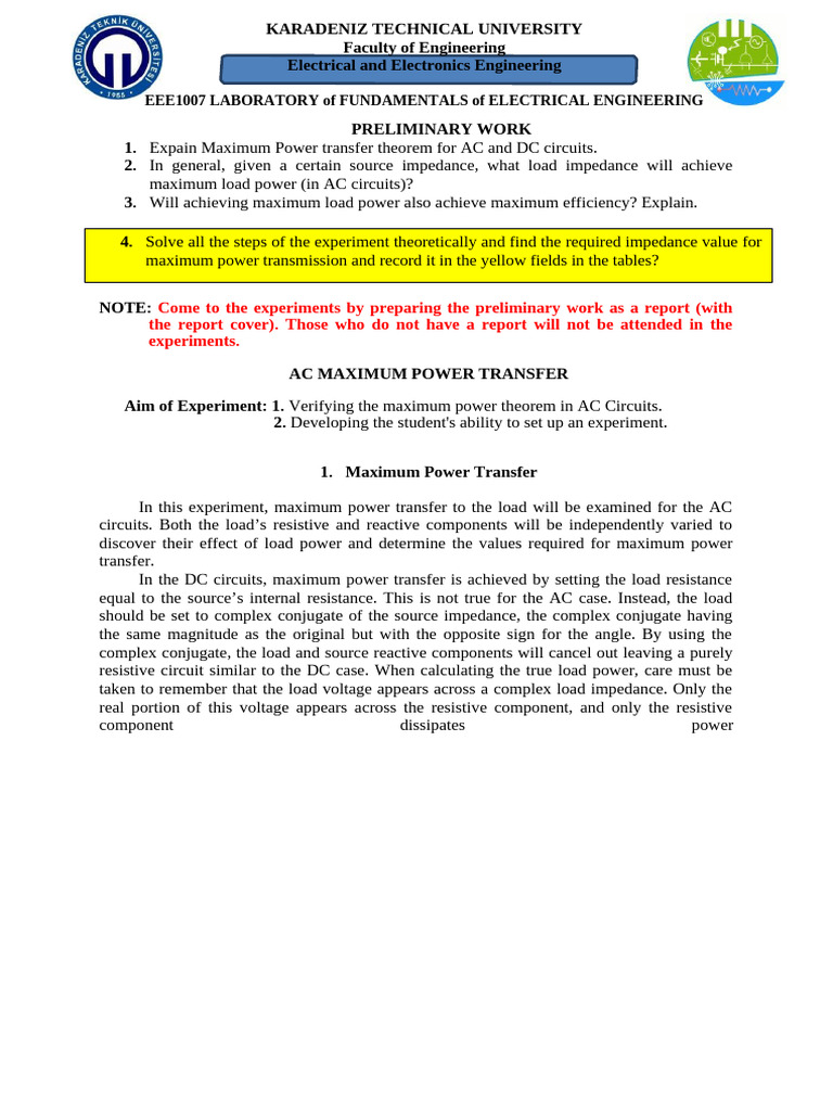 Maximum Power Transfer in AC Circuits | PDF | Electrical Impedance ...