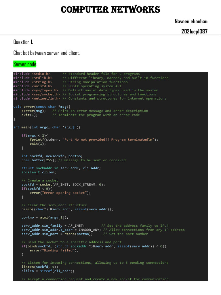 2021UCP1387_CN_Assign-1 | PDF | Network Socket | C (Programming Language)