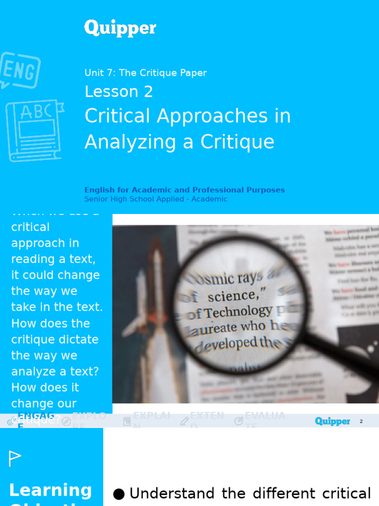 EAP 11 - 12 - UNIT 7 - LESSON 2 - Critical Approaches in Analyzing A Critique | PDF ...