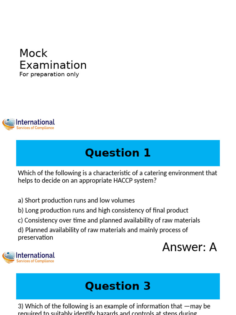 HACCP Mock Exam Questions and Answers | PDF | Hazard Analysis And ...