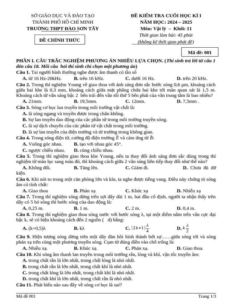 001 de Thi HK1-11 | PDF