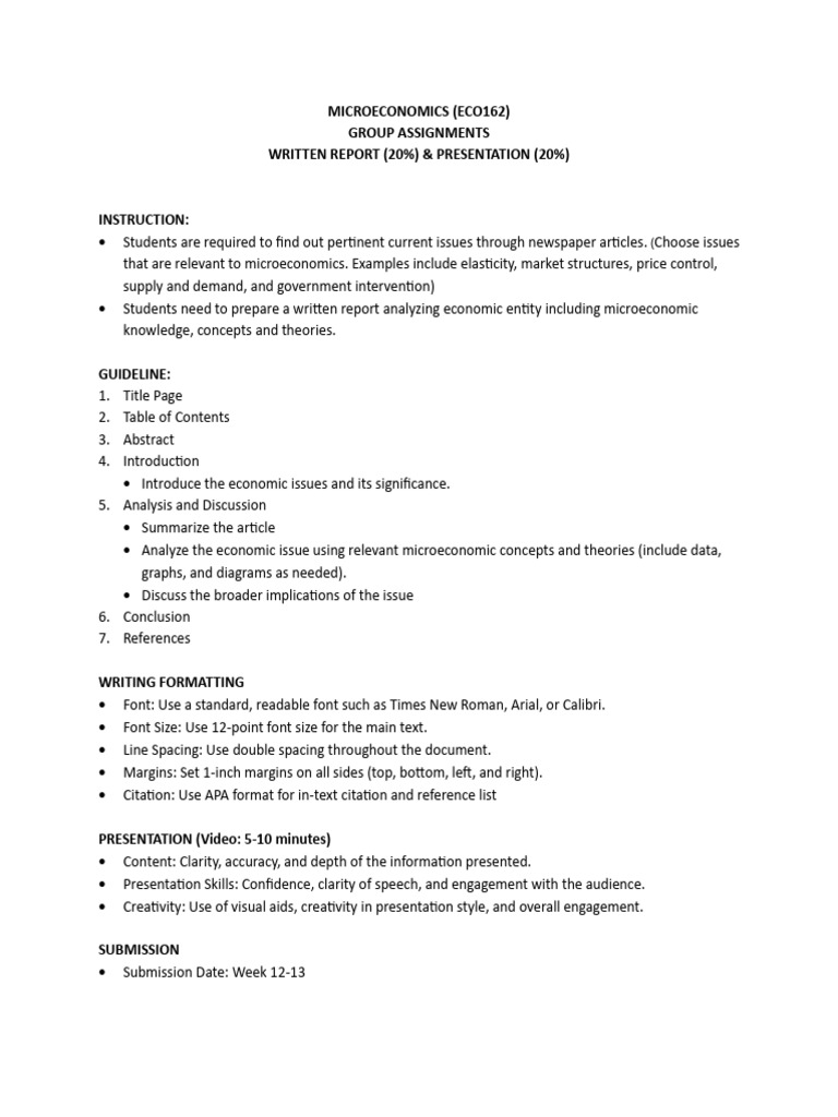 ECO162 Group Assignment Guidelines | PDF