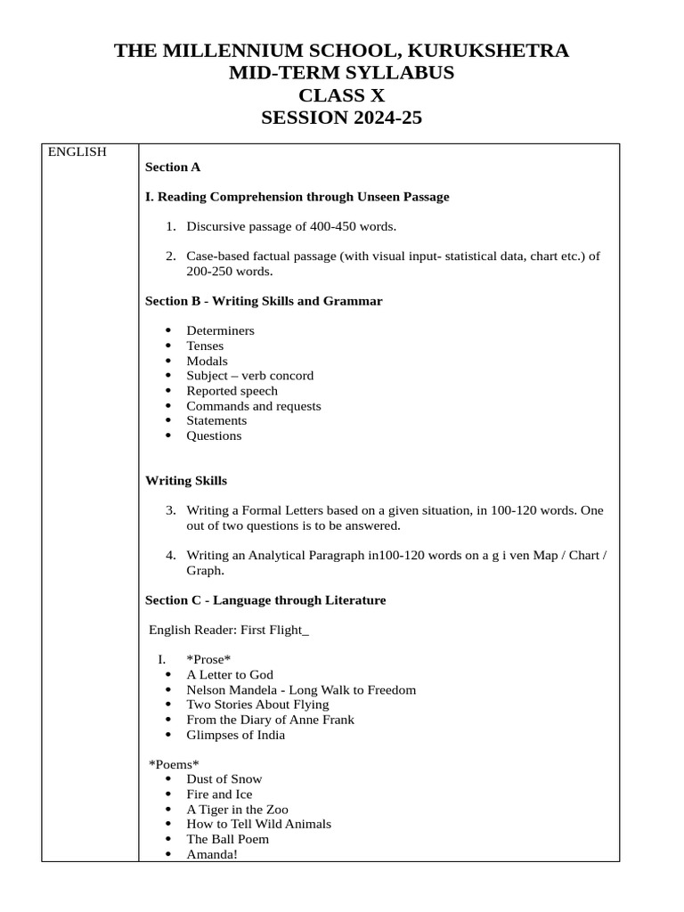Mid-Term Syllabus Class-X | PDF | Equations | Mathematics