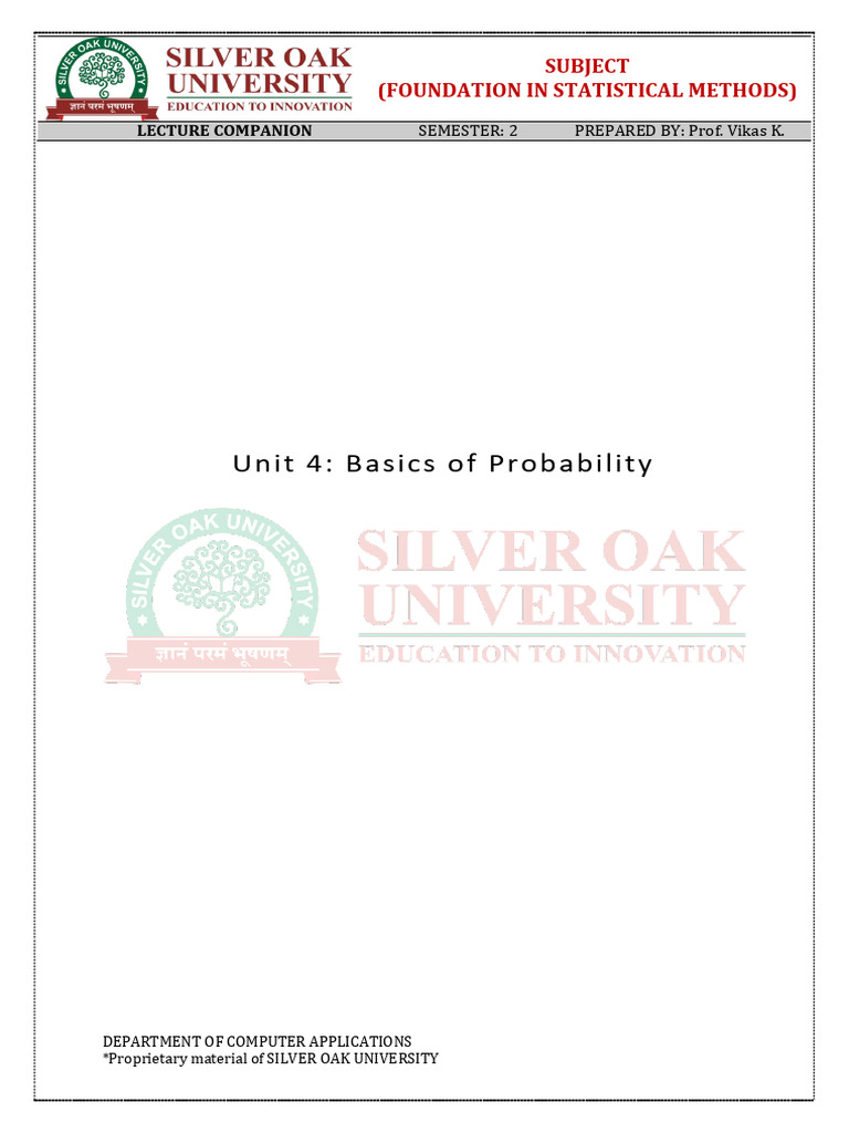 Unit 4 - Basic Probability | PDF | Probability Distribution | Random Variable