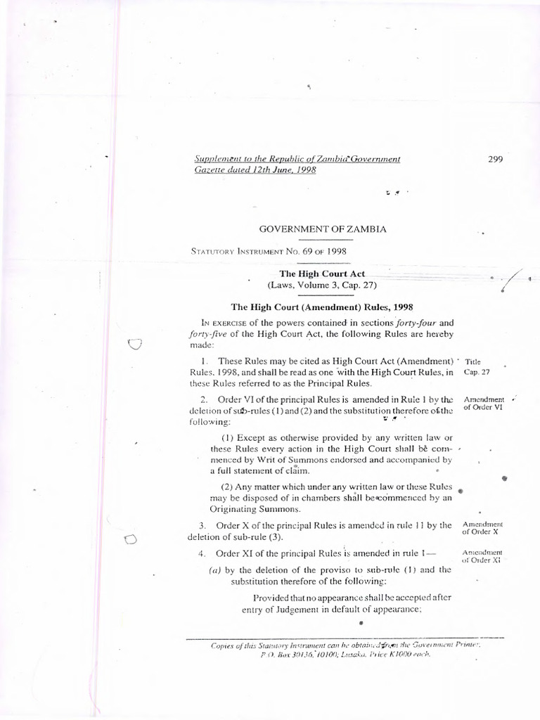 The High Court Amendment Rules 1998 | PDF | Summons | Discovery (Law)