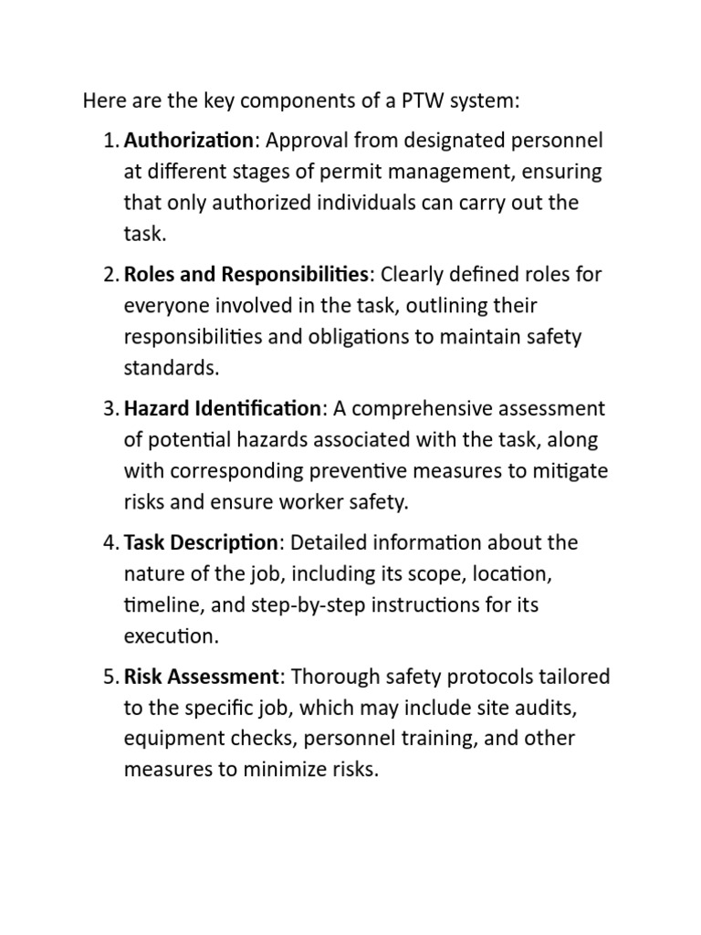 Here are the key components of a PTW system | PDF | Safety | Risk