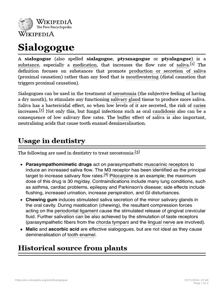 Sialogogue - Wikipedia | PDF | Saliva | Medical Specialties