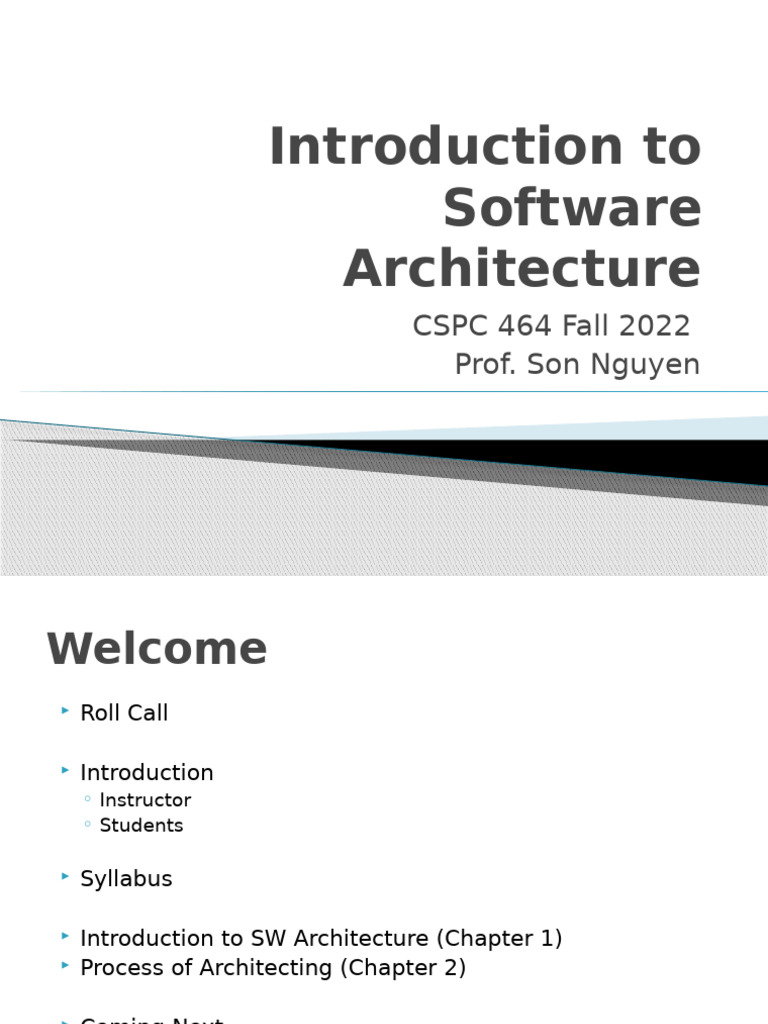 Welcome and Intro To SW Architecture | PDF | Agile Software Development ...
