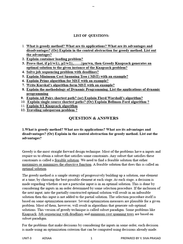 Adsaa Unit 3 Mic 23 | PDF | Dynamic Programming | Computer Programming