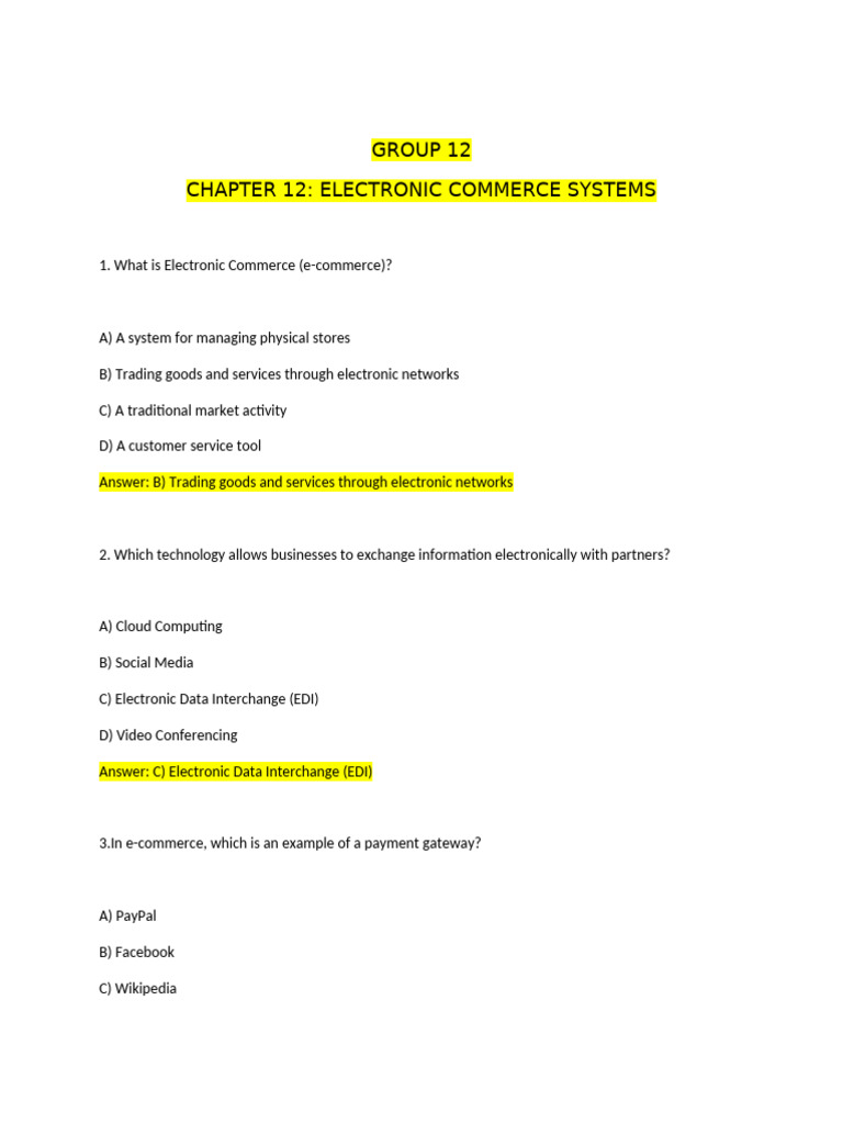 Chapter 12 Electronic Commerce Systems Questionnaire | PDF | E Commerce ...
