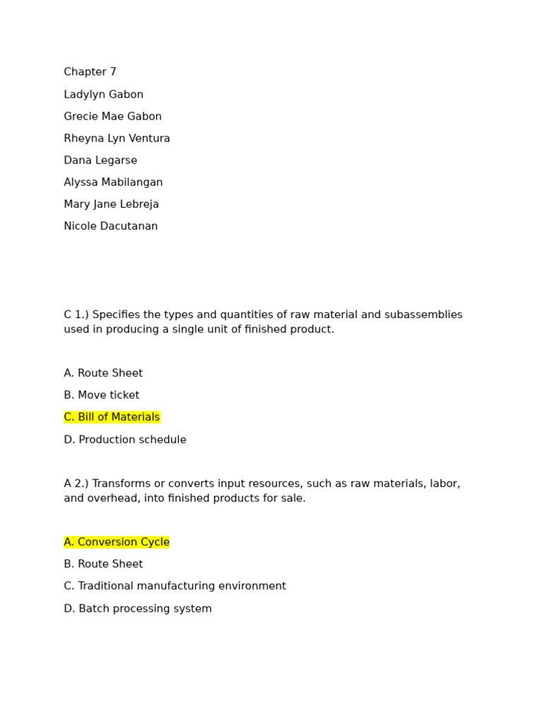 Chapter-7-AIS-Questionnaire | PDF | Inventory | Production And Manufacturing