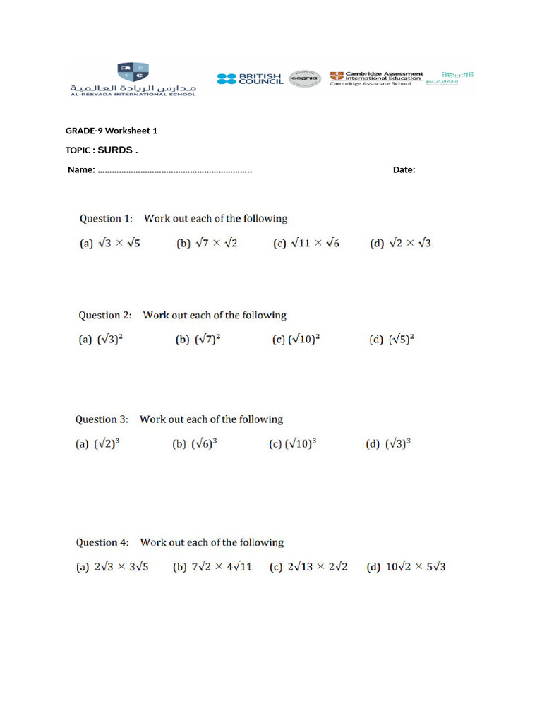 Grade 9 Ws1surds | PDF