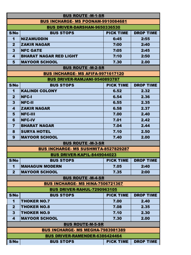 Mayoor School Bus Schedule | PDF