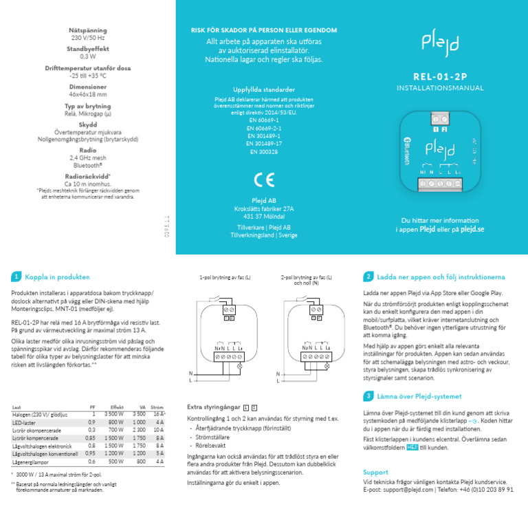 Plejd Manual REL-01-2P SV | PDF