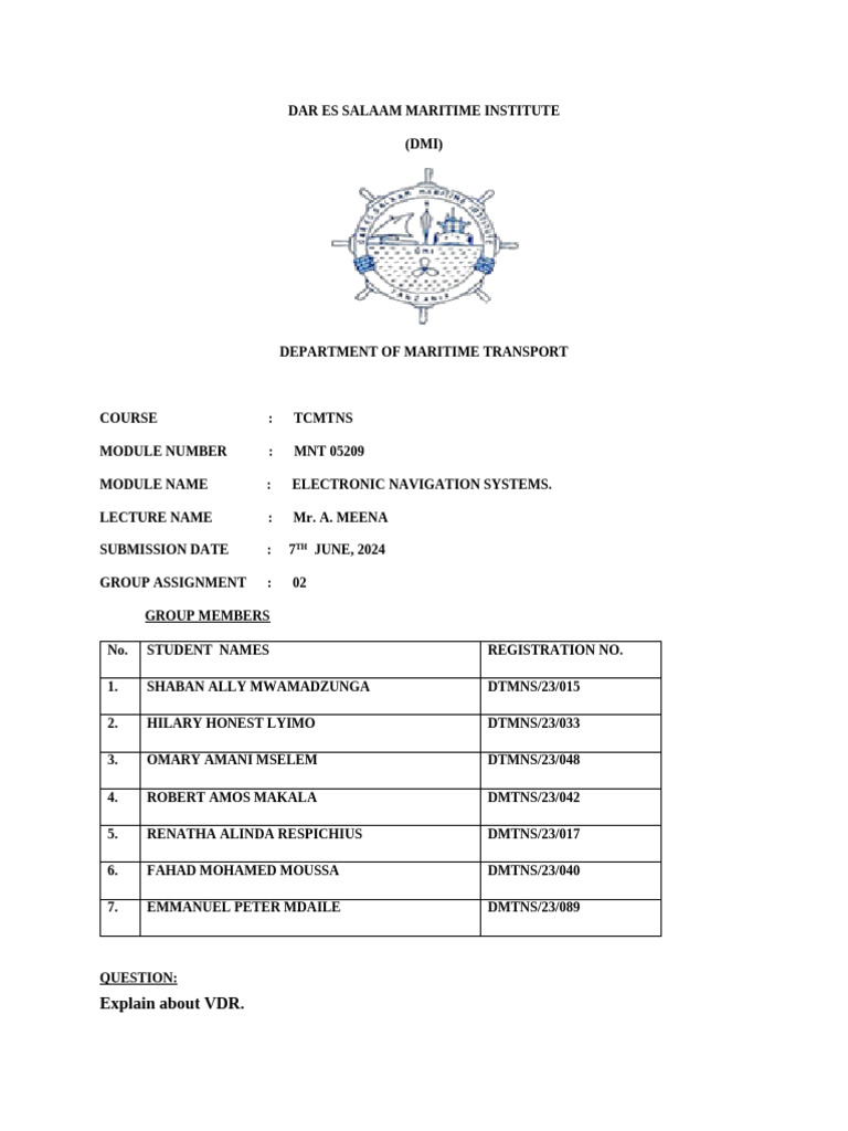 VDR - Group 5 Cover Page | PDF