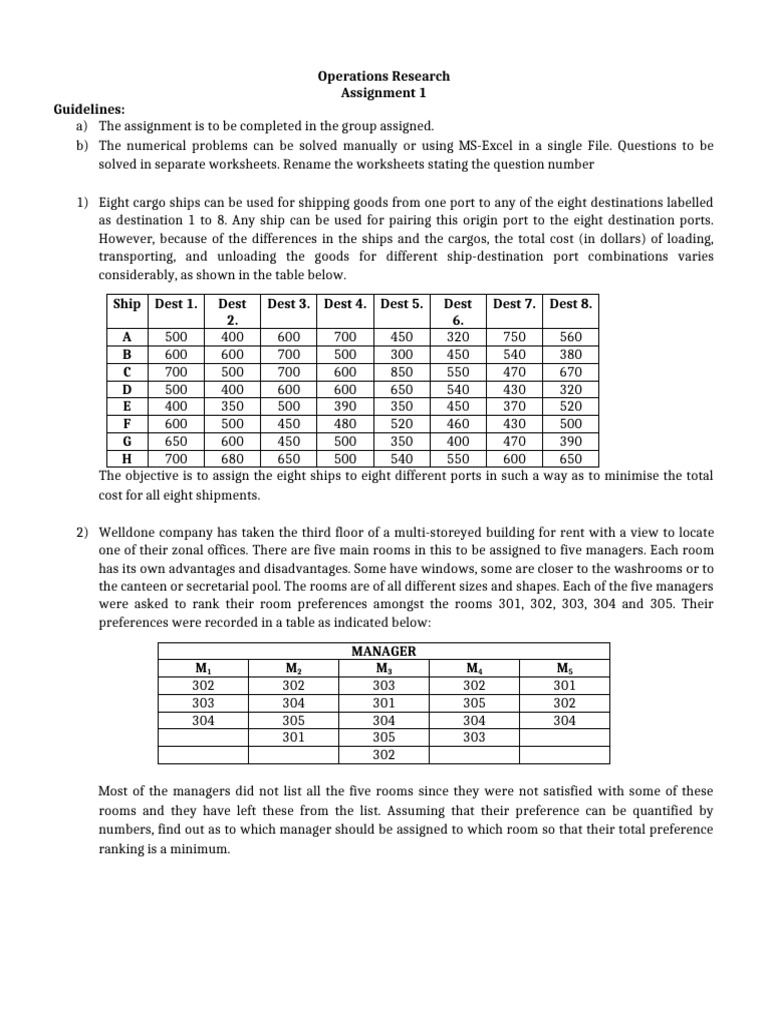 Operations Research - Assignment - 1 | PDF | Cargo | Port