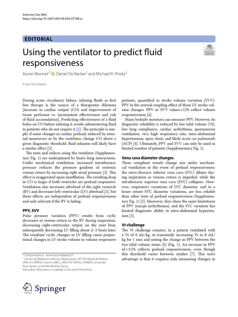 Using the Ventilator to Predict Fluid Responsiveness | PDF ...