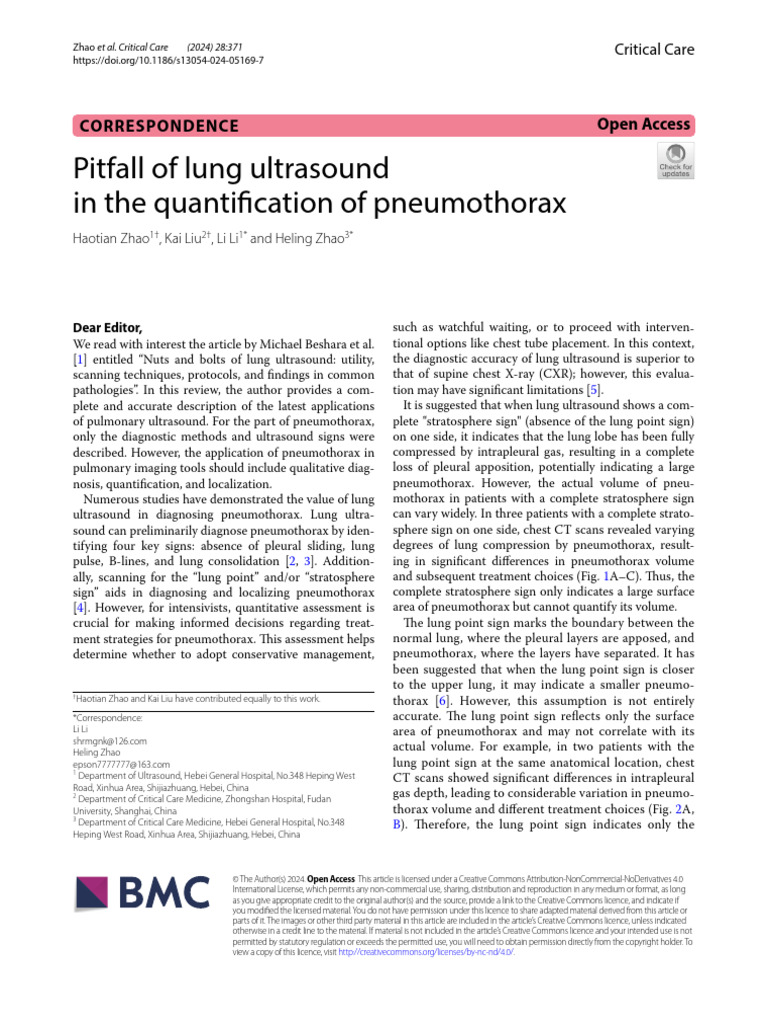 Pitfall of Lung Ultrasound in The Quantification of Pneumothorax | PDF ...