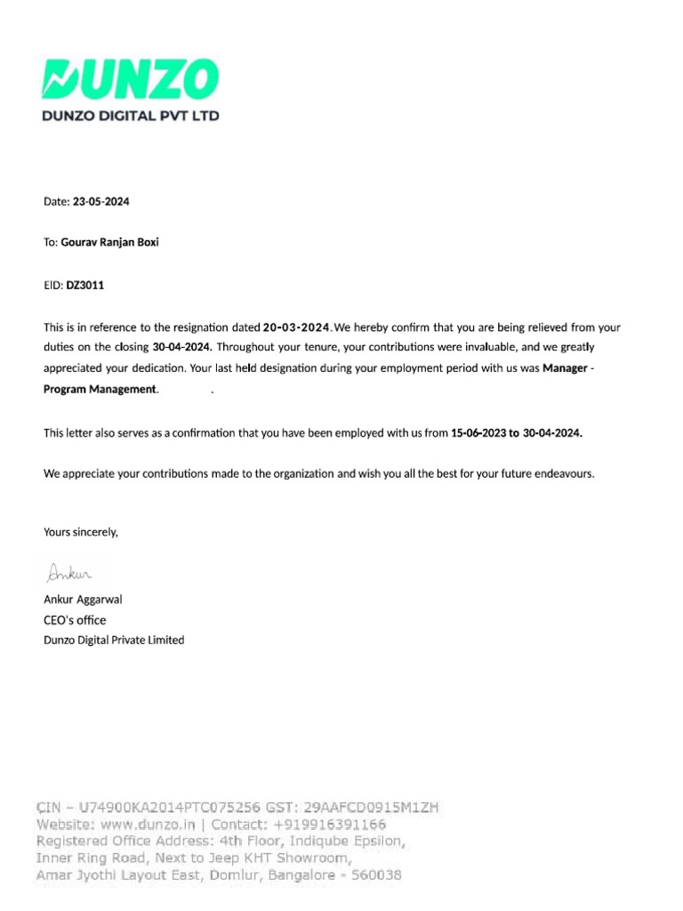 Dunzo Letter | PDF