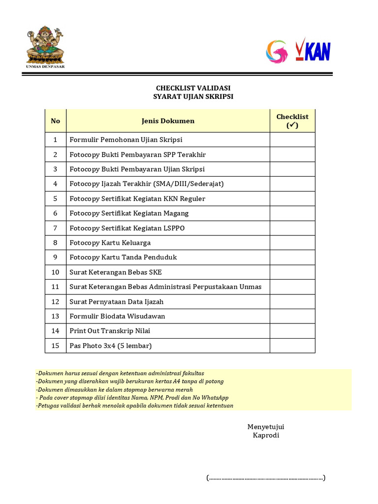 2021 Checklist Validasi Syarat Sidang | PDF