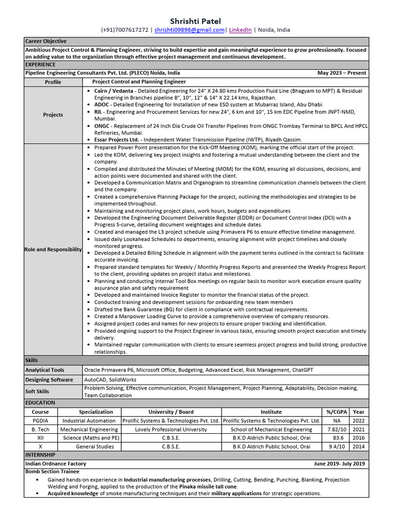 Shrishti Patel Resume | PDF | Mechanical Engineering | Project Management Shrishti Patel Resume | PDF | Mechanical Engineering | Project Management