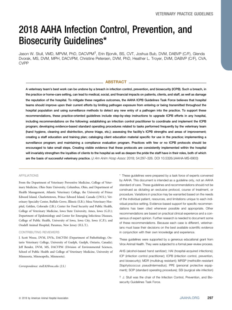 2018 - AAHA Infection Control, Prevention, and Biosecurity Guidelines | PDF | Personal ...