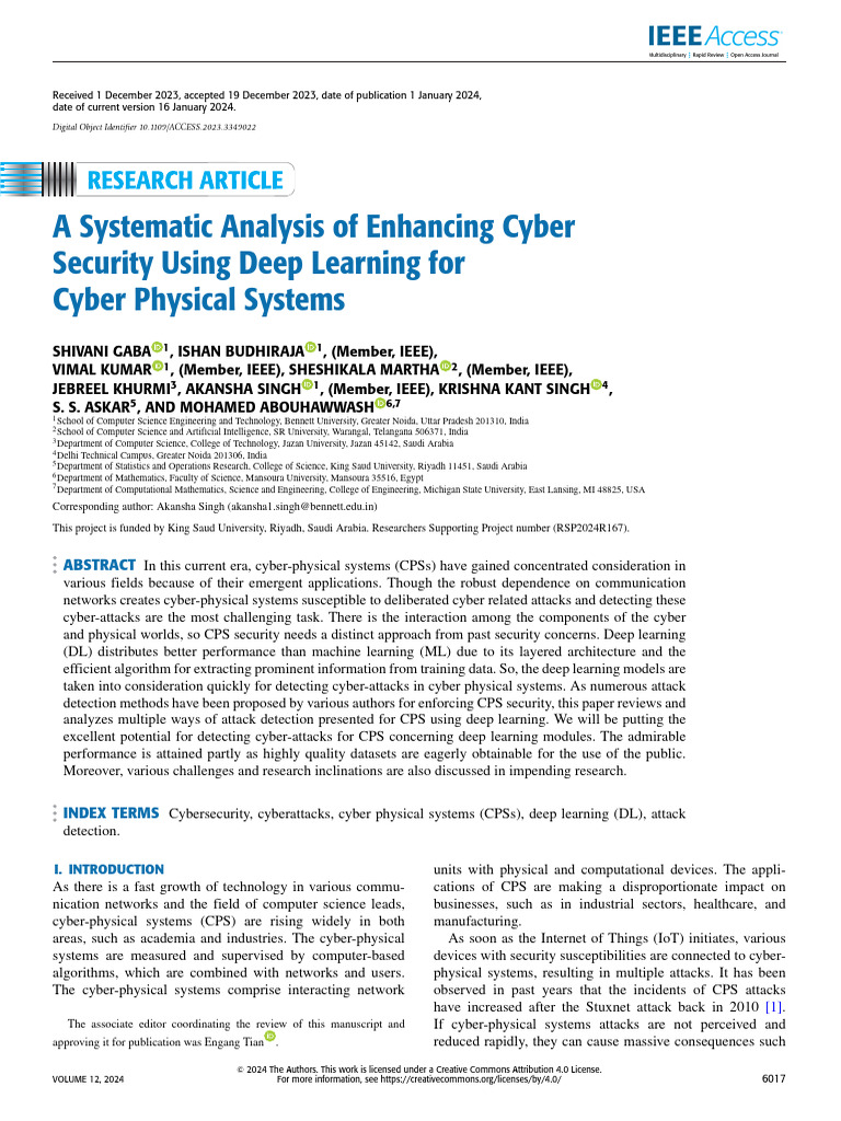 A Systematic Analysis of Enhancing Cyber Security Using Deep Learning For Cyber Physical Systems ...