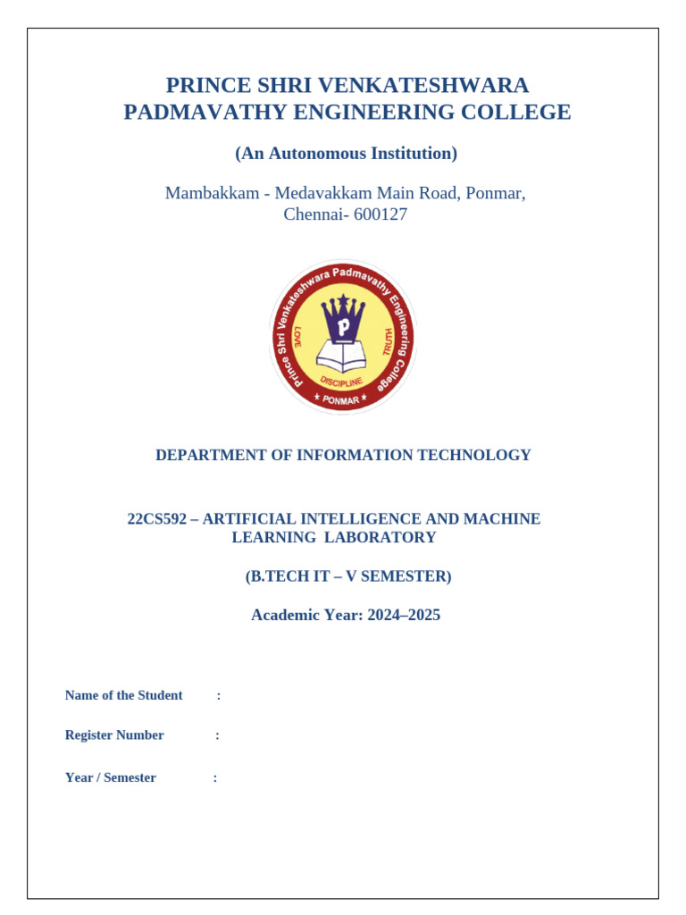 Aiml Front Page Print | PDF | Engineering | Science