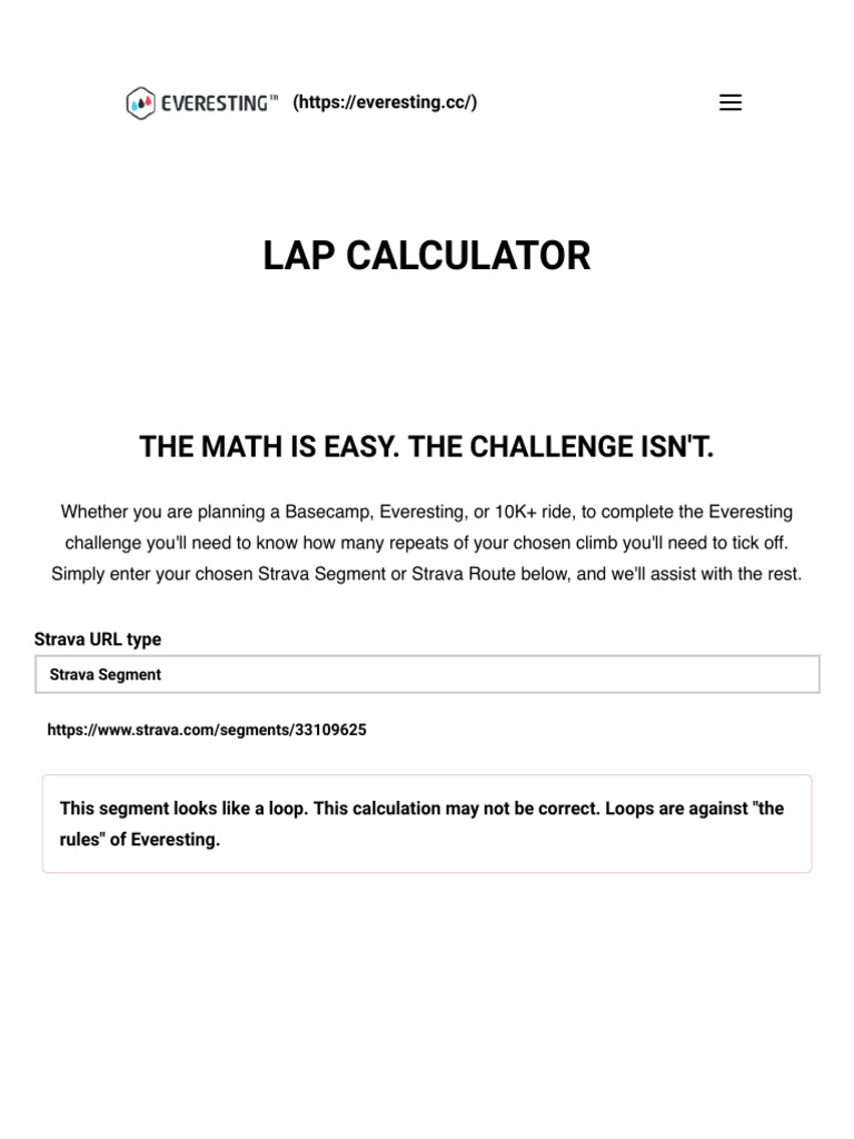 Everesting Lap Calculator Tool | PDF