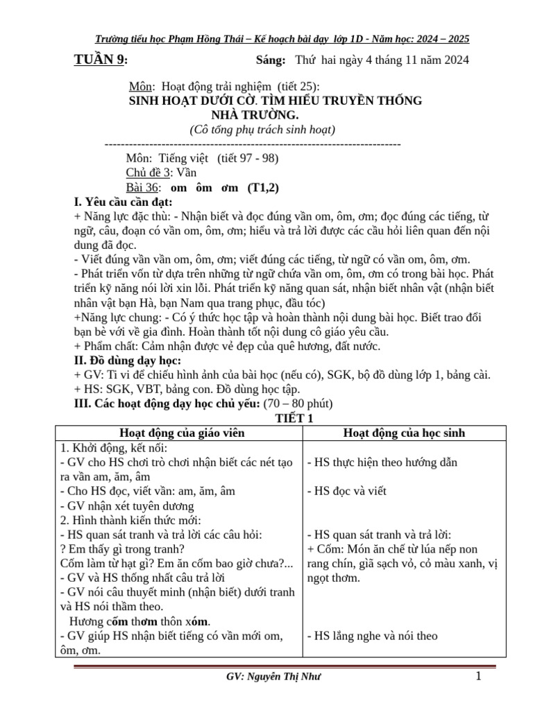 KHBD TUẦN 9 2024 - 2025 | PDF