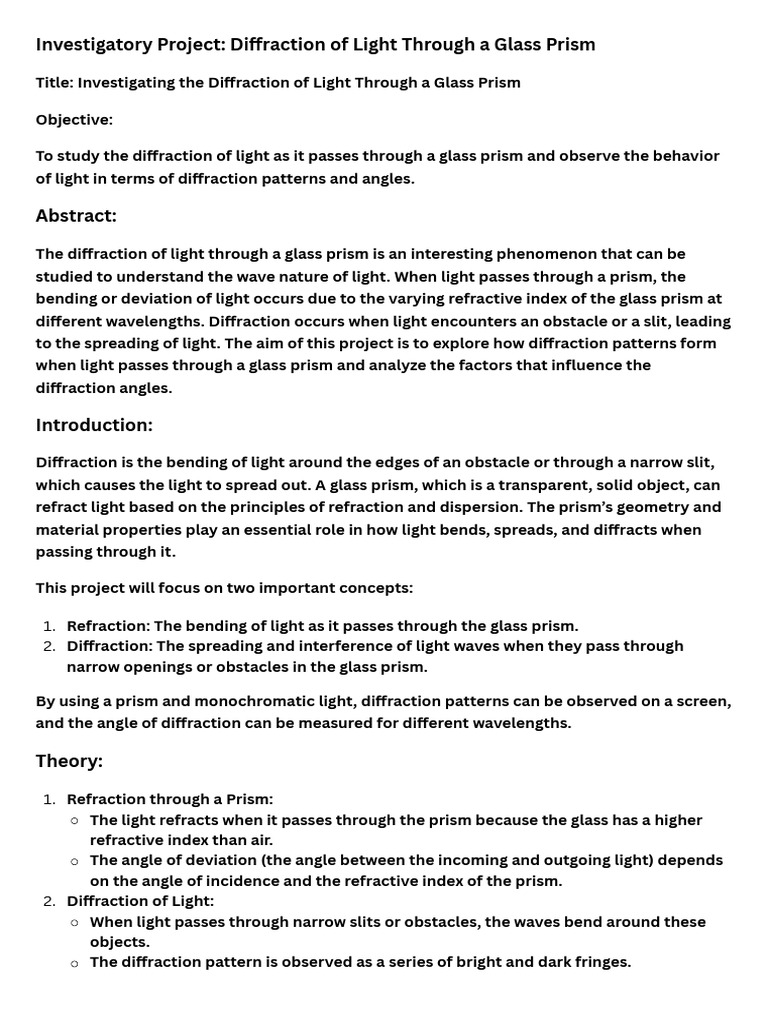 Investigatory Project Diffraction of Light Through A Glass Prism ...