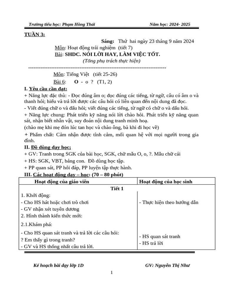 KHBD TUẦN 3 2024 - 2025 | PDF