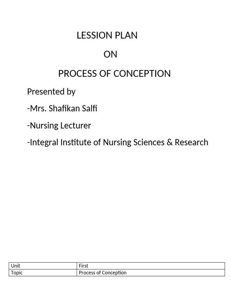 Lession Plan On Process of Conception | PDF | Fertilisation | Sexual ...